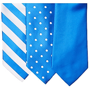 STACY ADAMS mens 3 Pack Satin Solid Striped Dots With Pocket Squares Necktie, Blue, One Size US