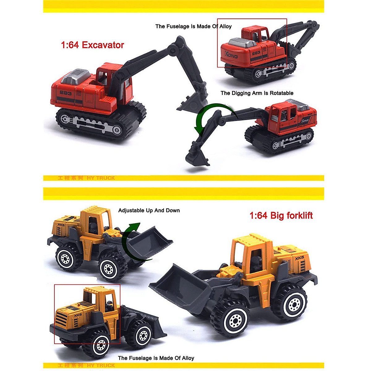 Mini Engineering Cars Diecast Construction Vehicles Metal Engineering Cars Set Toys Mini Assorted Construction Vehicles Stacker Big Forklift Heavy Duty Roller Excavator for Children Boys Party Favors