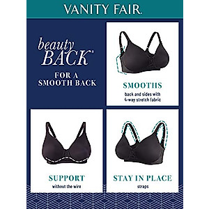 Vanity Fair Womens Full Figure Beauty Back Smoothing Bra, 4-way Stretch Fabric, Lightly Lined Cups Up To H Bra, Wirefree - White, 40D US