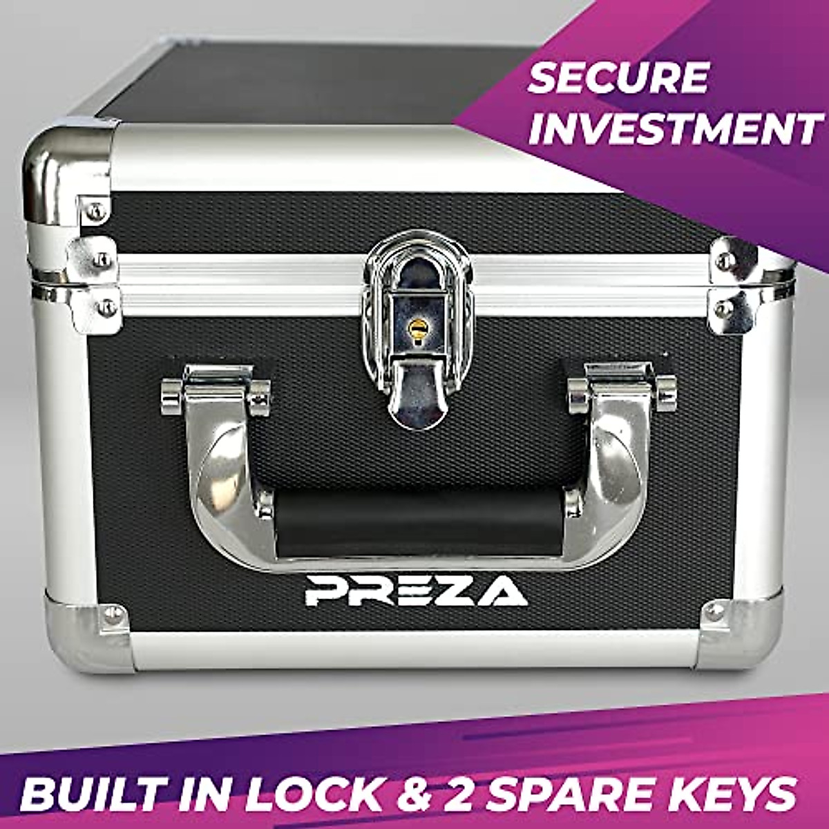 PREZA Trading Card Case - Graded Card Storage Box Display - Slab Case for Sports Card Collection Compatible with PSA and BGS (Black/Silver)