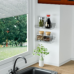 Hexsonhoma 7'' Clear Acrylic Wall Shelf 2 Pack, Acrylic Floating Shelves, Acrylic Small Shelf for Books, Home Décor, Digital Clock, Speaker, Wine Bottle