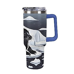 LLUTSNTH 40 Oz Vacuum Tumbler with Deep Blue Handle Leakproof Insulated Tumbler Seals on Ice Stainless Steel Travel Mug with Lid And Straw Coffee Cup Cute Water Bottles Cup Holder Friendly