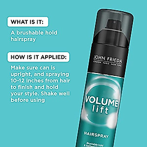 John Frieda Volume Lift Hairspray, Volumizing Hairspray with Air-Silk Technology for Fine or Flat Hair, Adds Body, Long-Lasting Hold, and Fullness for Fine, Thin Hair, 10 Oz