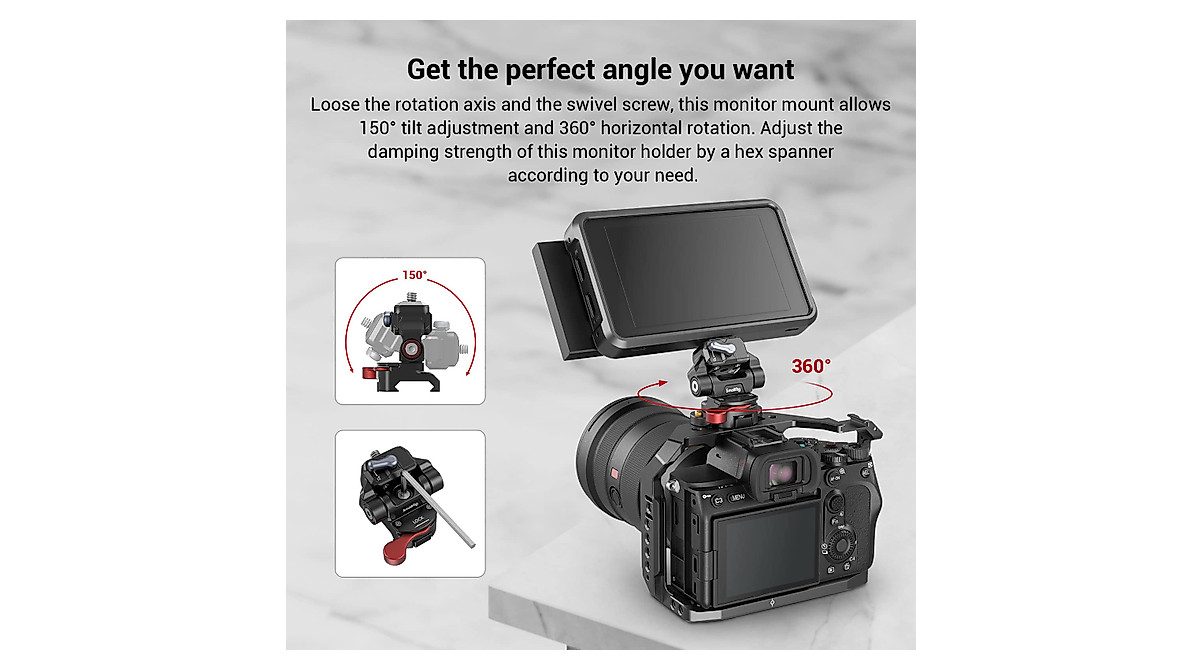 SmallRig Quick Release Monitor Mount - 360° Swivel & Tilt