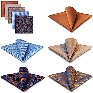 SHLAX&WING 5 Pieces Assorted Mens Silk Pocket Square Handkerchiefs Set 40