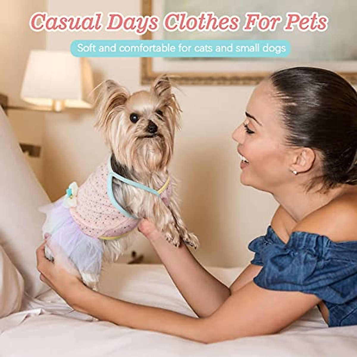 T'CHAQUE Elegant Princess Dog Dress with Colorful Tiered Layer Tutu Tulle, Pet Summer Clothes Dog Apparel for Puppy and Cats, Dog Birthday/Wedding Party Dresses Costume Casual Daily Pets Outfits, S