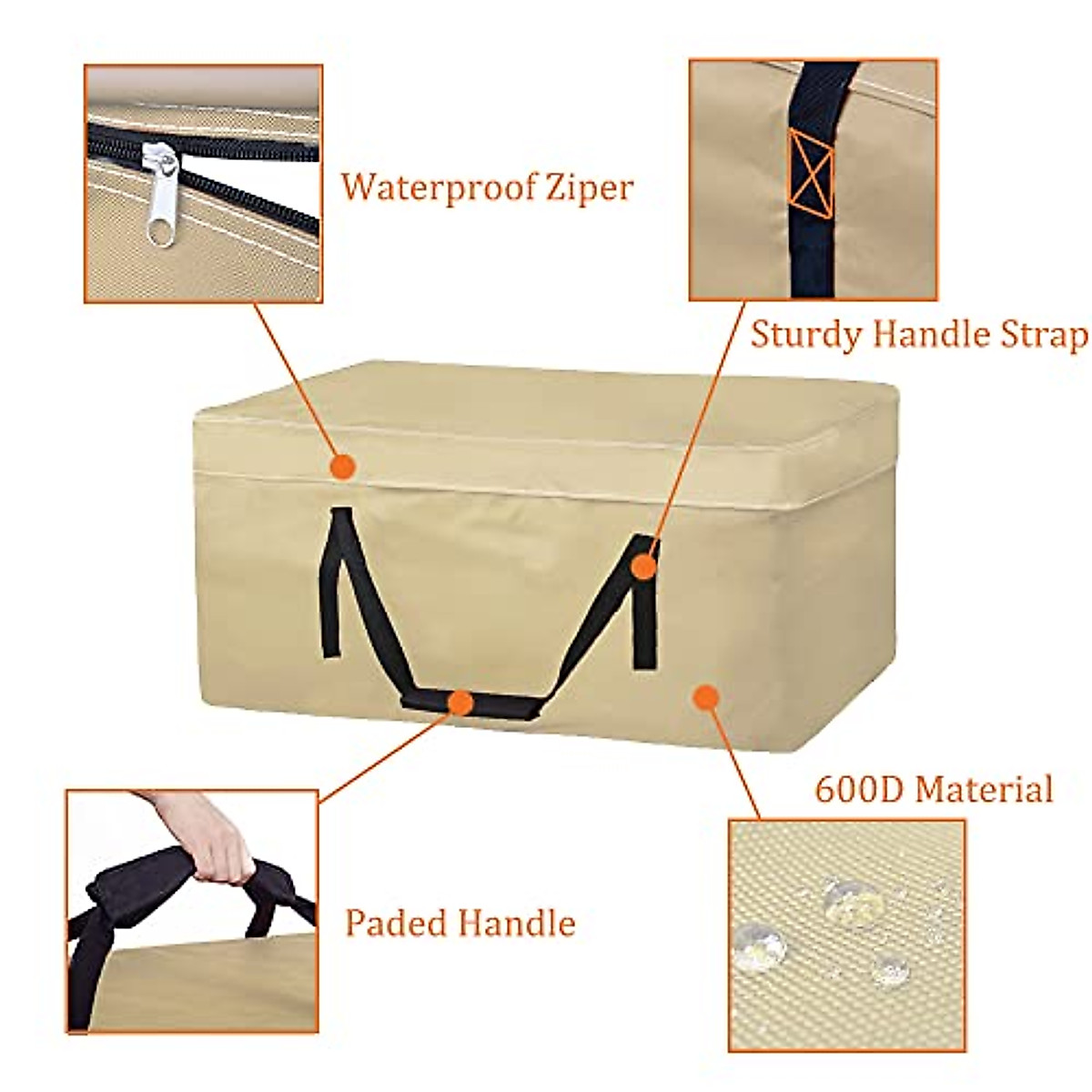 YHINGG Outdoor Cushion Storage Bag 60 Inch Waterproof Extra Large Patio Cushion and Cover Storage Bag,Cushion Bag for Storage Beige (1 Pack)