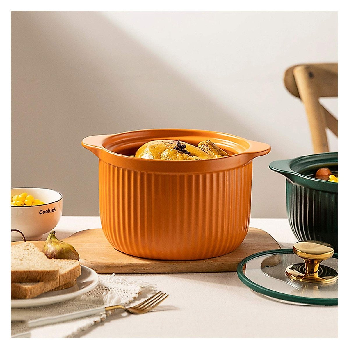 Cooking Pot Ceramic stew pot Round Ceramic Casserole with Glass Lid Classic Earthenware Pot Kitchen Supplies Multifunctional Soup Crock Stockpot Saucepan Stew Pot Casserole Cooking clay pot (Color :
