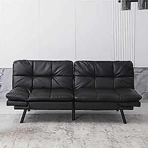 MLILY Modern Futon Sofa Bed, Convertible Sofa Loveseat with Adjustable Backrest and Armrest, Memory Foam Sleeper Couch Bed for Office, Living Room, Bedroom and Sitting Room, Black