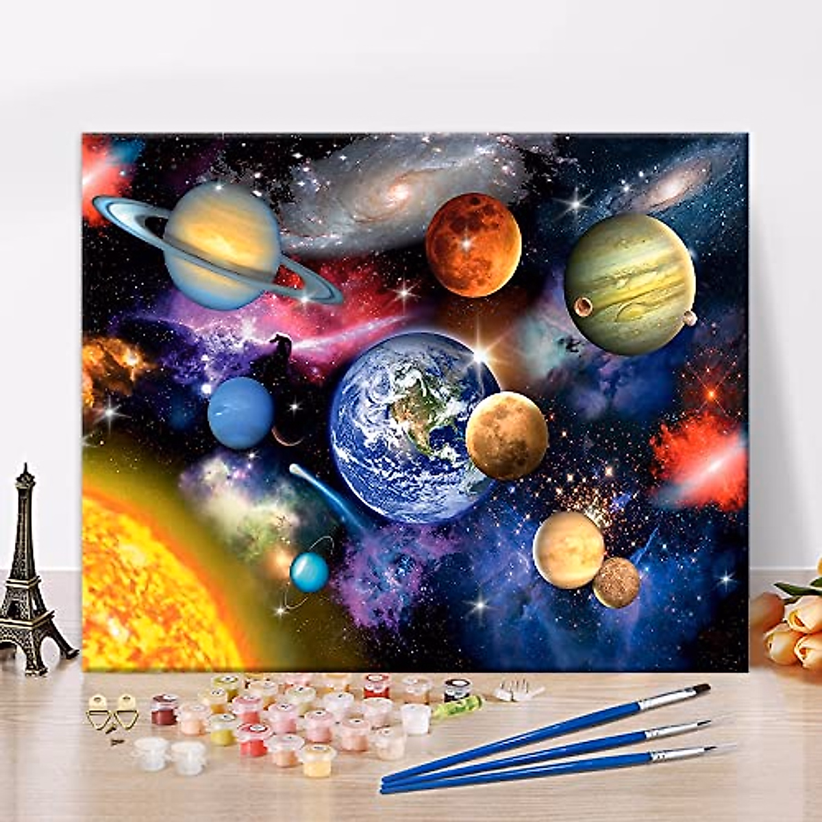 DIY Paint by Numbers, Planets in Space Paint by Numbers for Adults, Earth Art Painting Adult Paint by Numbers Kits on Canvas Starry Sky Nordic Style Paint by Numbers for Adults Beginner 16"x20"