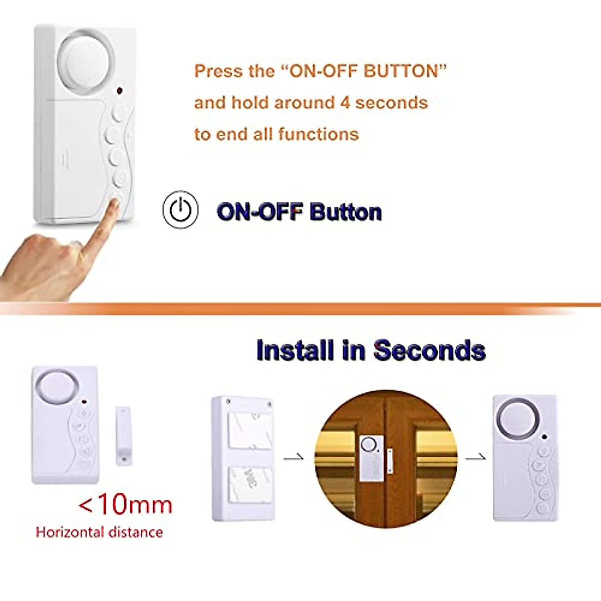 Fridge Door Alarm with Delay Upgrade 3/15/30/60 Seconds Security Window/Door Alarm for Home Safety Loud 108dB Freeze Door Open Chime Refrigerator Alert (1 Set)