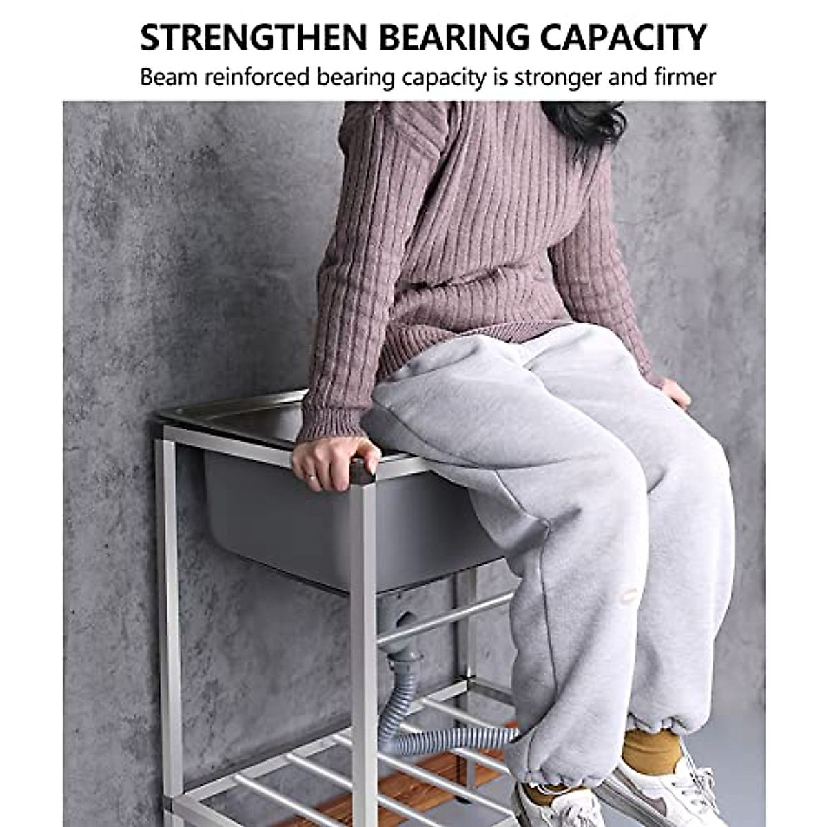 Stainless Steel Outdoor Single Bowl Station Utility Sink,Commercial Restaurant Sink,Drainer Kitchen Restaurant Storage Shelf,for Kitchen Bathroom Restaurant Farmhouse Laundry. ( Color : Cold alone , S