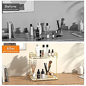 Acliys Bathroom Organizer Countertop 2 Tier Acrylic Bathroom Counter Organizer Perfume Organizer Vanity Organizer Skincare Organizers Kitchen Countertop Organizer(Gold, Clear)