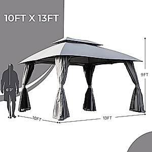 Grand Patio 10x13 Gazebo Double Soft Top Canopy with Curtains and Netting for Patio, Deck, Backyard, Garden, Lawns