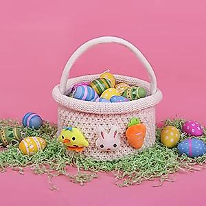 LimBridge Easter Baskets for Kids Baby: Cute Knitted Babys First Easter Basket with Bunny Carrot Chick Decorations for Toddler Girls Boys, Soft Empty Baskets for Toys Gifts Party Favors Stuffers