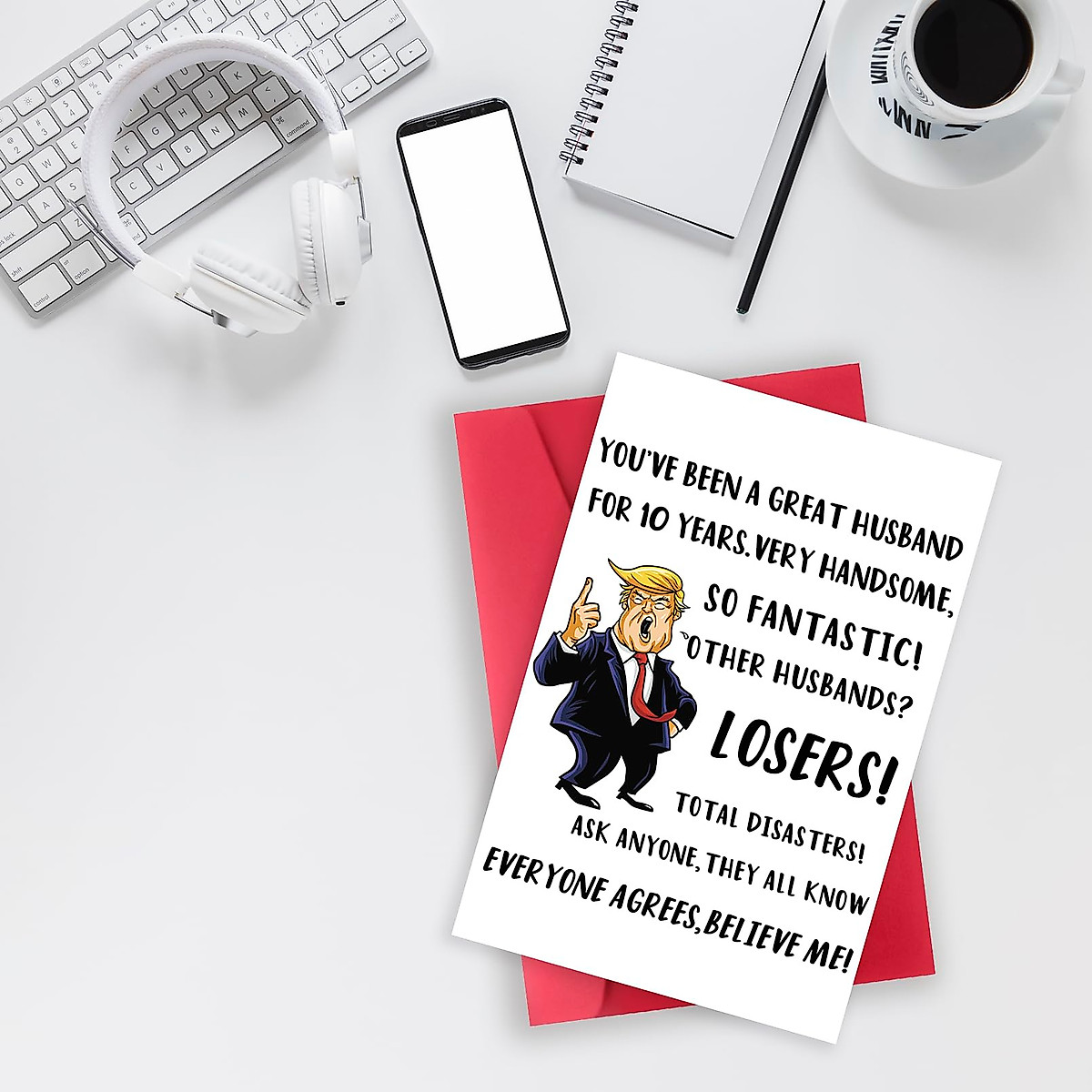 BENNLOOS Romantic 10th Anniversary Card for Husband, Funny 10 Year Anniversary Cards Gifts for Husband, Humorous Trump Tenth Anniversary Card for Him, You've Been A Great Husband for 10 Years