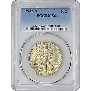 1942-D Walking Liberty Half Dollar, MS64, PCGS