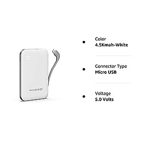 4500mAh Built in Cable Cell Phone External Battery Pack, Portable Phone Charger Power Bank 5V 2.1A Charging Mobile Phone Charger USB-C in/Out Compatible with iPhone 11/12/13, Heated Vest, White