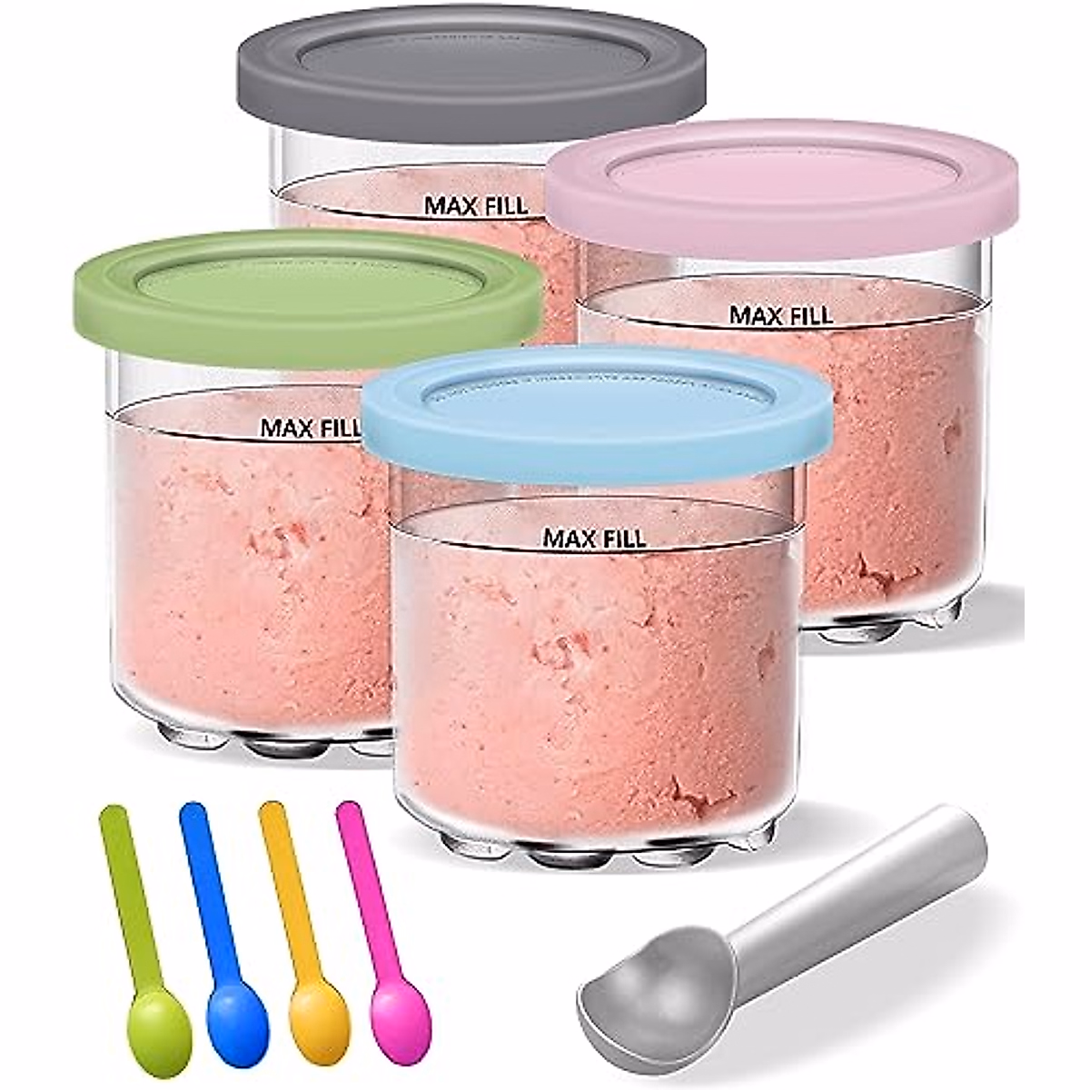 Creami Pints and Lids for Ninja, Creamy Icecream Blender Freezer Containers Cups Jars Tubs Canisters Set, Smoothie Deluxe Pot Compatible with NC299AMZ & NC300s Series Creamer Ice Cream Maker Machine