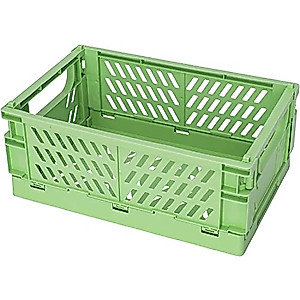 monomono Stackable Plastic Storage Crates - 5-Pack, Cute and Aesthetic Solution for Home and Office Organization with Stylish Pastel Touch (Green, 9.8x6.5x3.8 in)