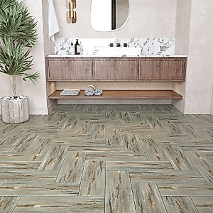 VEELIKE 12-Pack Peel and Stick Flooring Waterproof Driftwood Vinyl Plank Flooring Wood Stick on Tile 6''x36'' Self Adhesive Wood Vinyl Floor Tile Stickers for Bedroom Bathroom Kitchen Basement RV