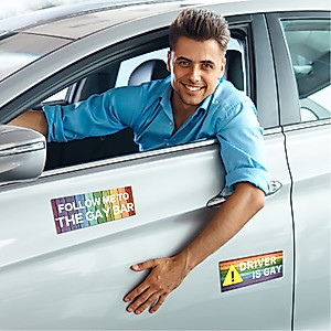 Frienda 10 Pcs Bumper Decals Funny LGBT Stickers Rainbow Bumper Prank Car Stickers Colorful Car Accessories for Truck Vehicle Luggage Window Refrigerator(Magnetic,Classic Style)