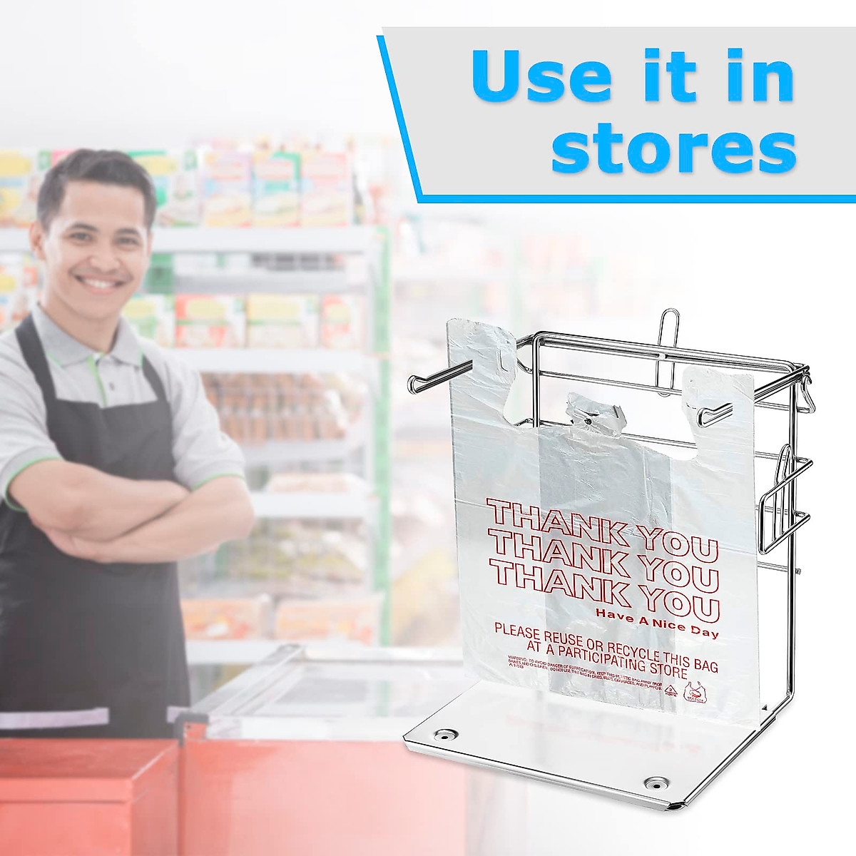 2 Pack Plastic Grocery Bag Holder Fits 11½" W x 6.5" D x 21" H Bag Unit Measures 12" W x 12" l x 16" H Chrome T Shirt Bag Rack with Metal Base for Restaurant, Business, Office, Home, Kitchen, Garage