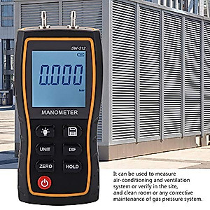 Akozon Air Pressure Meter,Vacuum Pressure Gauge SW-512B High Accuracy Digital Differential Pressure Gauge Air Pressure Meter Tool (no Battery)