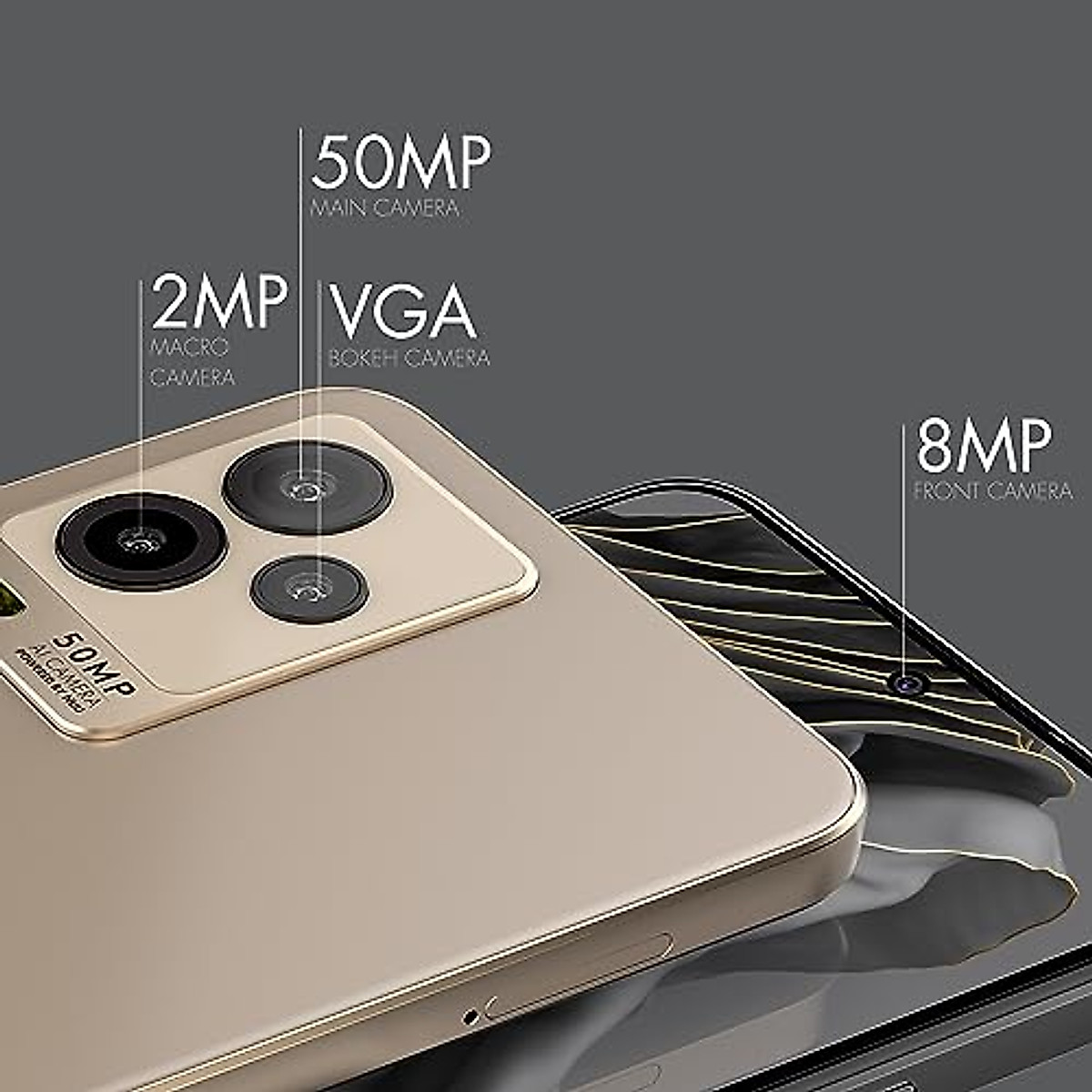 NUU A25 AMOLED 120Hz 6.7" Phone for T-Mobile, ATT, Cricket, Mint, ULTRA, Metro, Gaming phones, Octa-Core Helio G99, 4G/LTE Dual SIM, 6GB + 128GB 50MP Camera, Champagne, International Travel