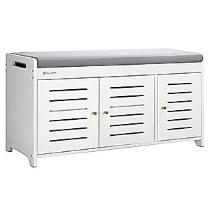 BALANBO Shoe Storage Bench Shoe Cabinet Bamboo Shoe Rack Cushion Seat Soft for Comfort Style Perfect for Entryway First Impression（White）