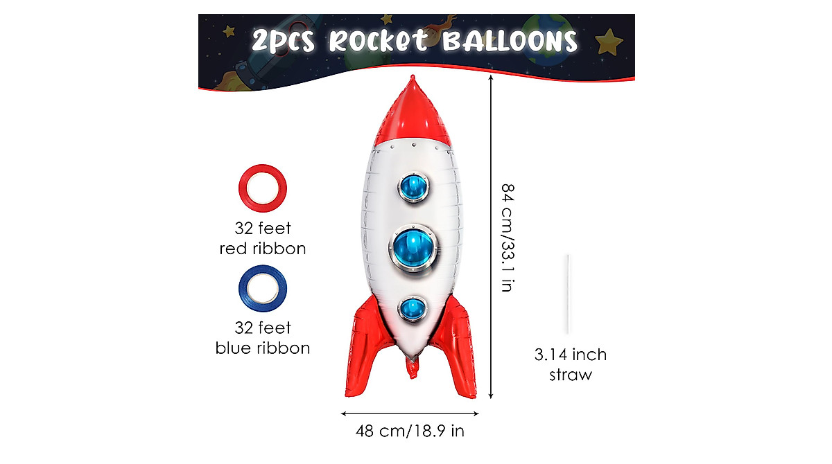 33 Inch Rocket Balloons for Kids - Space Party Decor