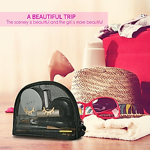 Cosmetics Bag, See Through Makeup Bag/Organizer, Stylish Eyelashes, 9x6 pouch, Mesh Travel Accessories Organizer by Charmonic (Black)