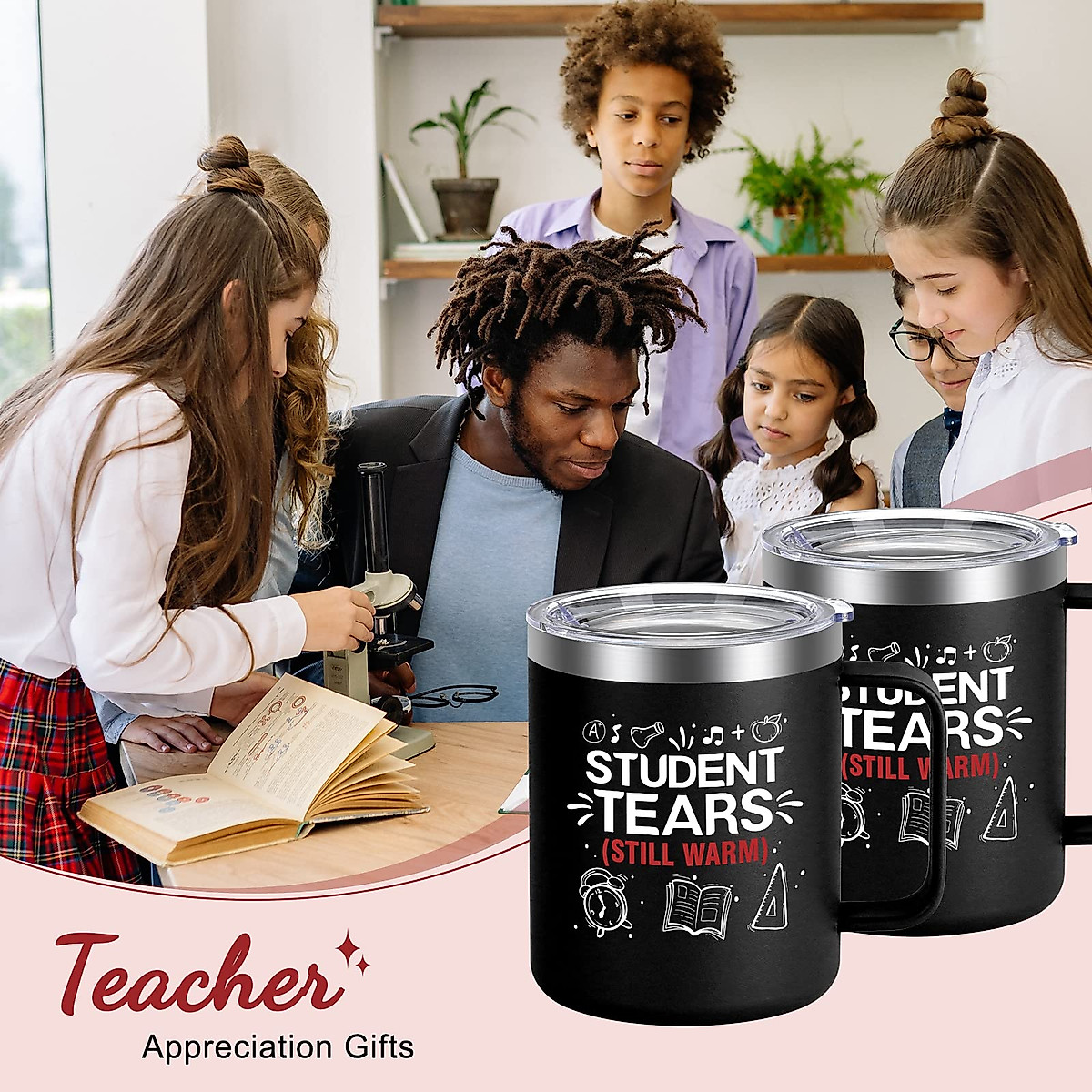 GINGPROUS Funny Teacher Appreciation Gifts, Student Tears Insulated Coffee Mug, Teachers Day Gifts Thank You Gifts for Teacher from Students Birthday Christmas Gifts, 12oz Insulated Travel Mug, Black