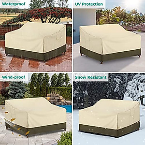 SunPatio Outdoor Couch Cover Waterproof, Patio Furniture Covers for Oversized Sofa Loveseat Bench, Heavy Duty Outdoor Furniture Cover with Air Vents and Handles, 90W x 42D x 32H inch, Beige & Olive