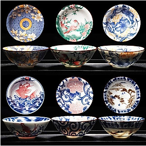 Pazoumod Set of 6 Traditional Japanese Ceramic Tea Cups, Kungfu Teacup, Coloful
