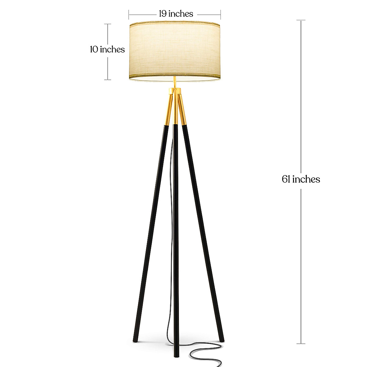 Brightech Levi LED Floor Lamp, Great Living Room/Farmhouse Décor, Black-and-Gold Tripod Lamp for Living Rooms & Offices, Tall Lamp with LED Bulbs, Standing Lamp for Bedroom Reading