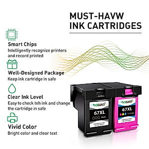 batuto Remanufactured Inkjet for HP 67 3YM59A 3YM58A (Black Tri-Color 2 Pack) Replacement for HP Envy Pro 6452, 6455, 6458, HP DeskJet 1255, 2732, 2752, 2755, HP DeskJet Plus 4140, 4152