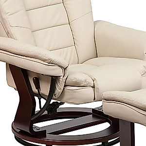 Flash Furniture Bali Contemporary Multi-Position LeatherSoft Recliner Chair with Ottoman, 360-Degree Swivel Recliner Chair/Ottoman Set, Beige