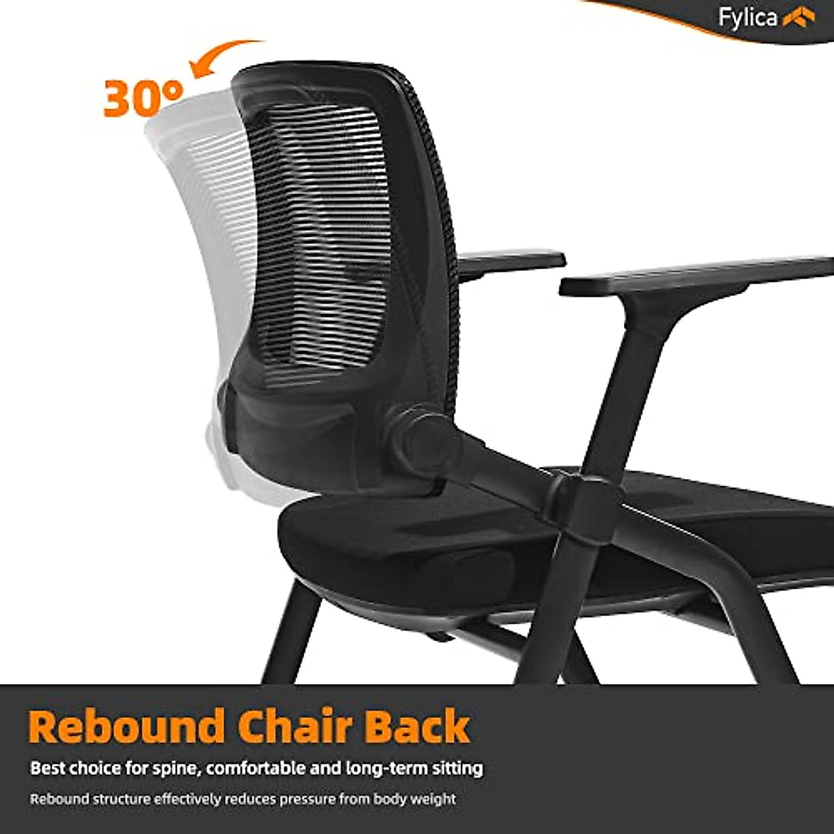 FYLICA Foldable Office Chair Set of 2 with PU Wheels and Sliding Armrest-Ergonomic Mesh Bouncing Back, Stackable Conference Room Chair, Office Guest & Reception & Meeting Chair (Black)