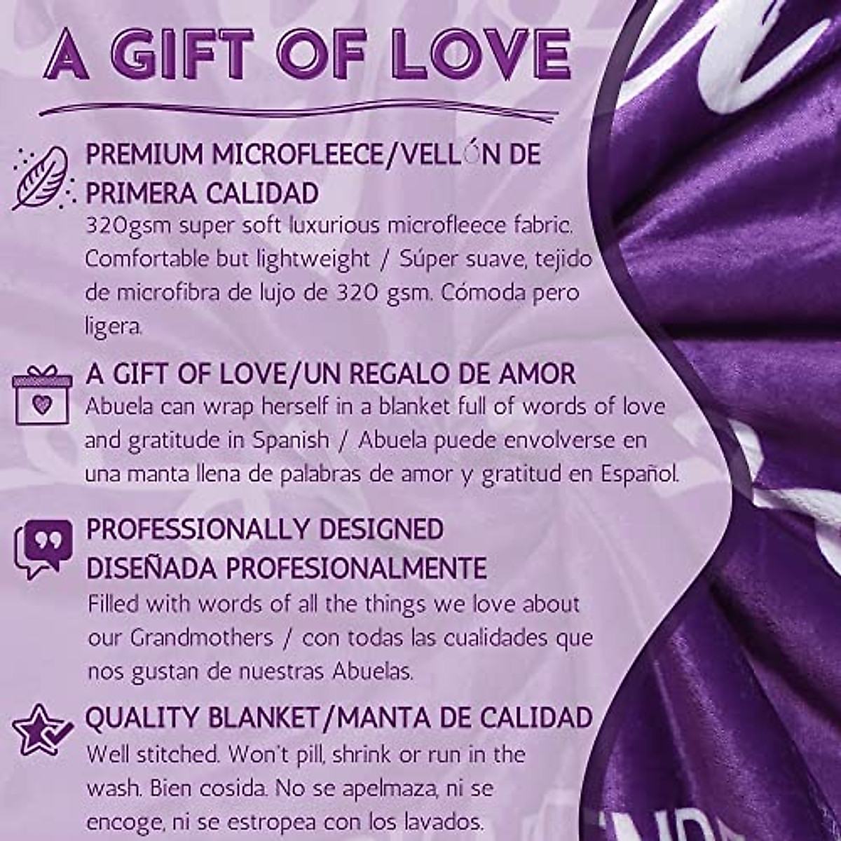 FILO ESTILO Mothers Day Gifts for Abuela in Spanish, Abuela Blanket, Feliz Dia de las Madres, Regalos para Abuela en Español for Birthday/Cumpleaños from Los Nietos, 60x50 Inches (Purple, Fleece)