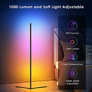 RGB Corner Floor Lamp, Corner Floor Lamp RGB Color Changing Corner Lamp LED Modern Floor Lights with Bluetooth APP and Remote Control Music Sync, 65" RGB Mood Lighting 24H Timing 398+ DIY Modes