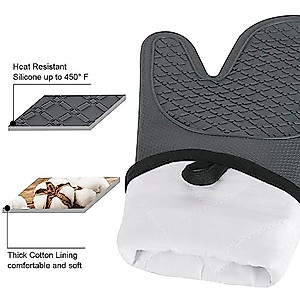 Hvalucen 2Pcs Silicone Oven Mitts Waterproof and Non-Slip Temperature Resistant to 500°F 13 inches Grey