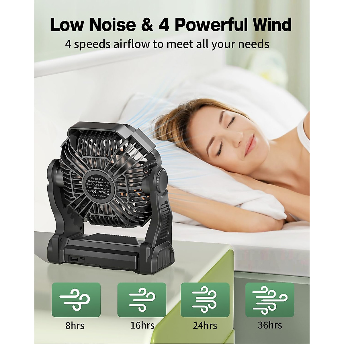 Portable Fan,10400mAh Battery Operated Fan Rechargeable Fan, 270°Head Rotation with Light and Hook, Small USB Camping Fan for Tents Beach BBQ Outdoor Activities Camping Accessories(Orange)