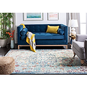 SAFAVIEH Madison Collection Area Rug - 9' x 12', Navy & Light Blue, Boho Chic Medallion Distressed Design, Non-Shedding & Easy Care, Ideal for High Traffic Areas in Living Room, Bedroom (MAD447K)