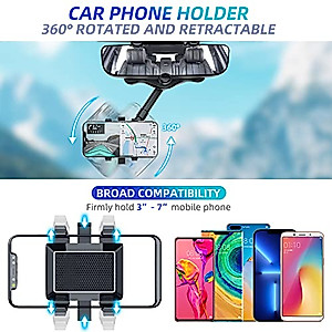 2022 Rotatable and Retractable Car Phone Holder-2Pack, Multifunctional Adjustable Car Phone Mount, 360° Rotation Adjustment, Hands-Free Rear View Mirror Car Mount Size H:1.97-2.95", T:1.18-2.36"