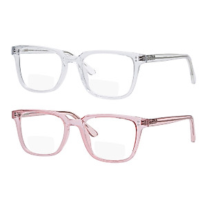 Yogo Vision 2 Pack Bifocal Reading Glasses Readers for Men Women Anti Glare Lightweight Eyeglasses Transparent Clear/Transparent Pink 1.5