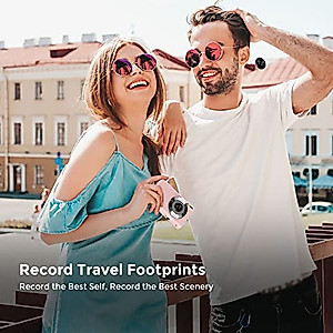 Digital Camera Auto Focus 2.7K Vlogging Camera HD 48MP 16X Digital Zoom Camera with 32G Memory Card 2 Batteries & Charger YouTube Portable Mini Compact Camera for Kids Teens Adult Beginner Pink