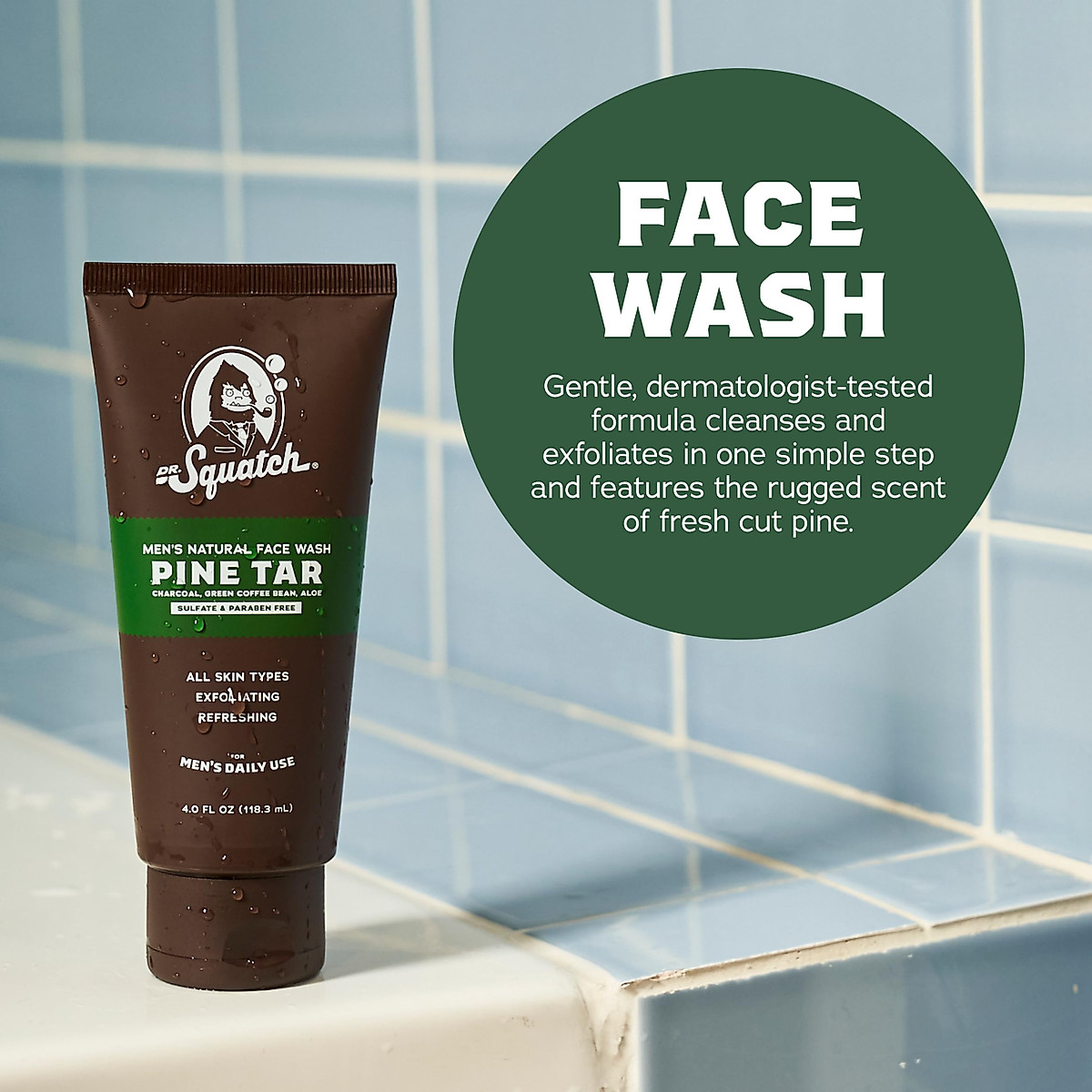 Dr. Squatch Men's Face Wash and Bar Soap Bundle - Exfoliating Face Wash made with Natural Ingredients - Pine Tar Face Wash and Pine Tar Bar Soap, Wood Barrel Bourbon, and Gold Moss