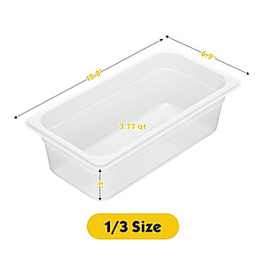 BIEAMA 6 Pack Plastic Food Pans with Lids, 1/3 Size 6'' Deep, Translucent,Commercial
