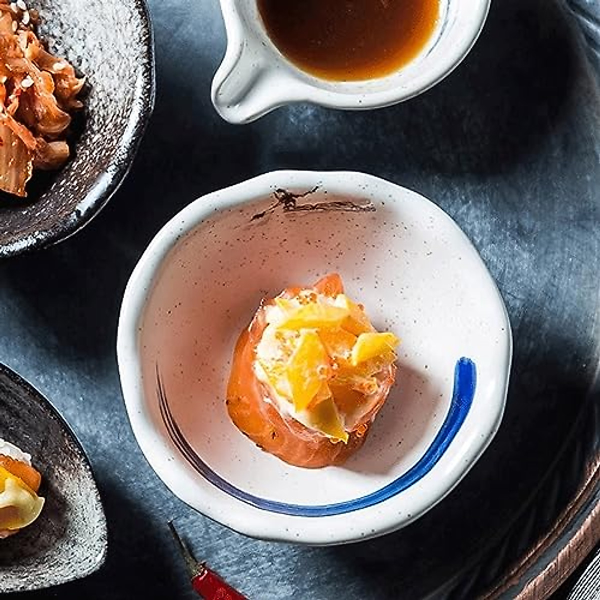 TRESORS Appetizer Plates Snack Bowls 4.1 Inch Porcelain Soy Sauce Dip Bowl Appetizer Plate Japanese Dinnerware Set Sushi Sauce Ketchup Salad Dressing Dish Salad Plates Dinner Plates (Color : C)